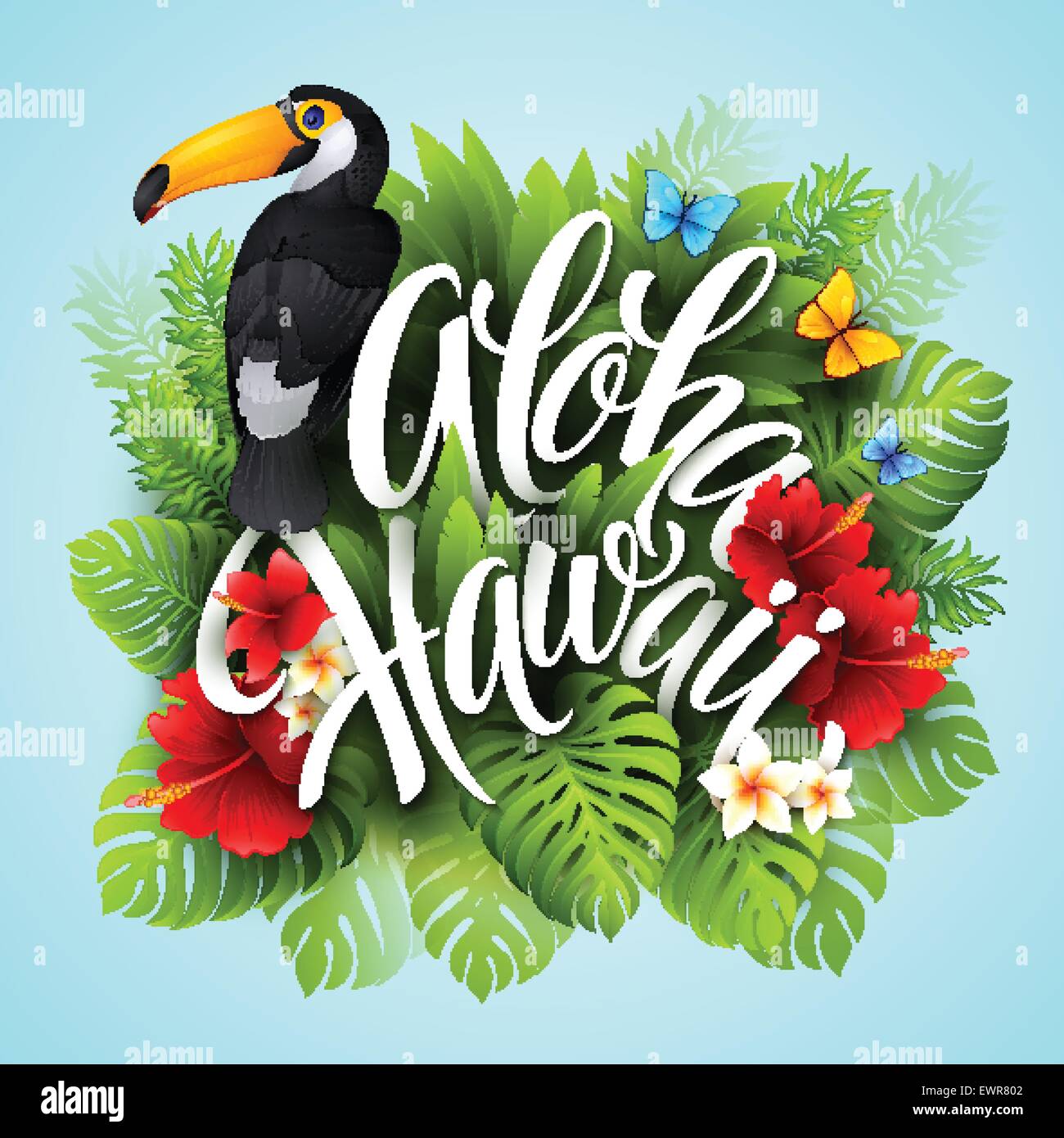 Aloha Hawaii. Hand lettering with exotic flowers. Vector illustration ...