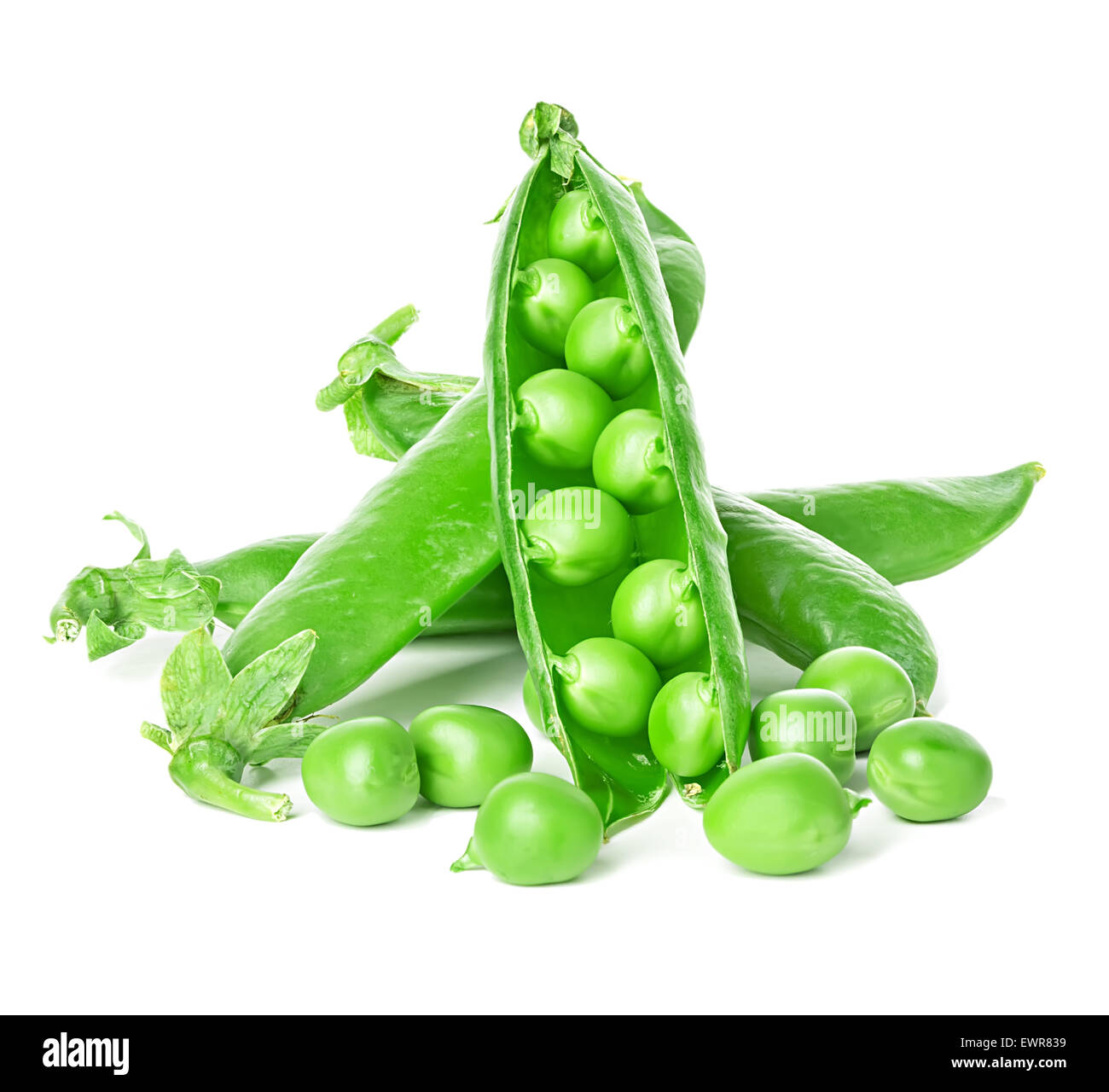 Fresh green peas pods isolated on white background Stock Photo - Alamy