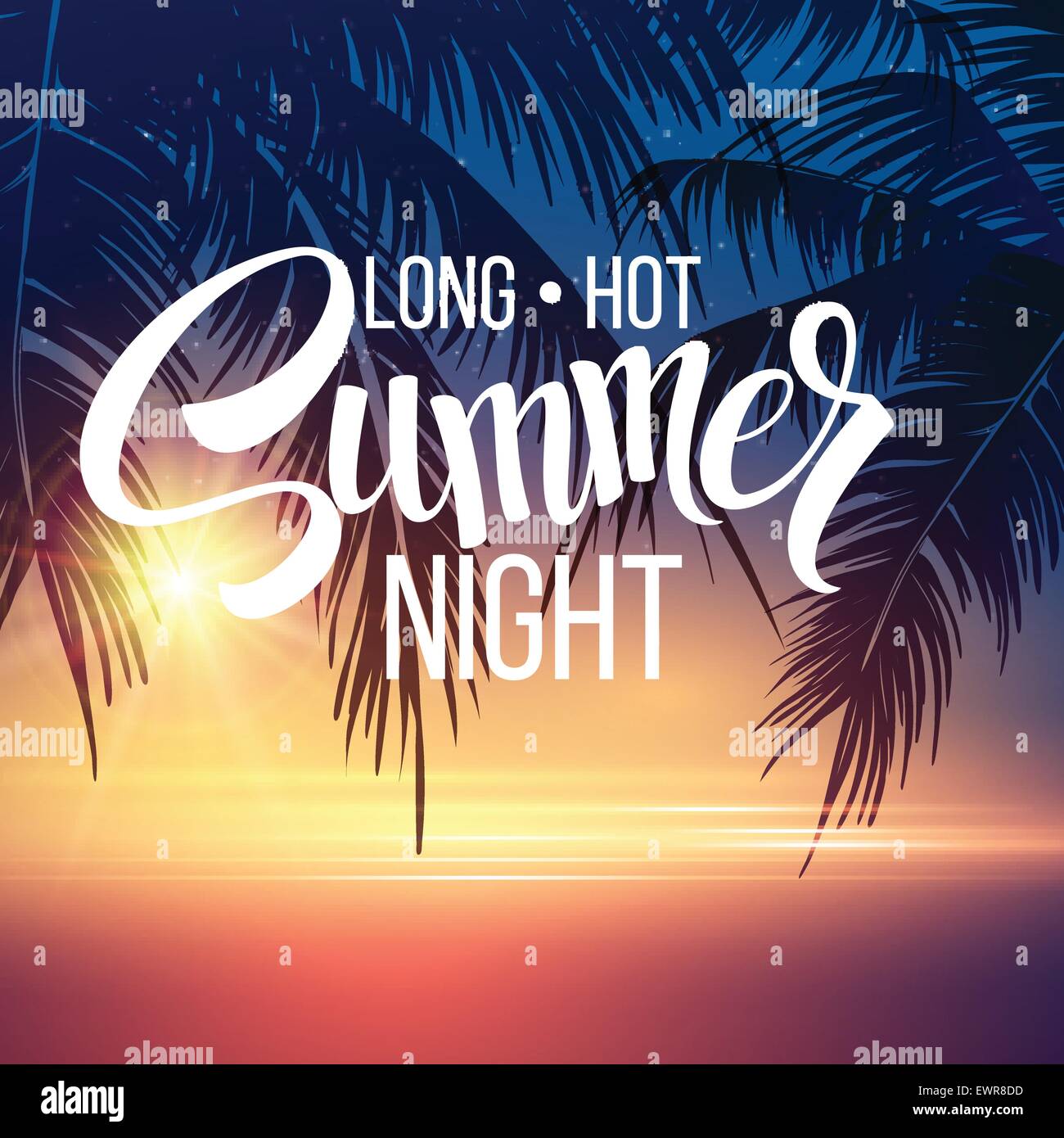 Summer Night. Palm trees in the night. Vector illustration Stock Vector ...