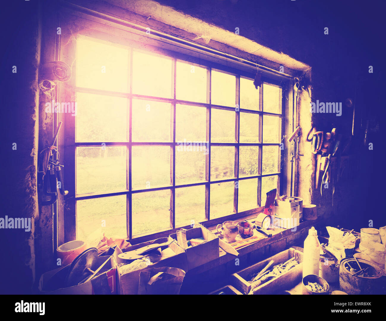 Vintage stylized window in carpenter's workshop Stock Photo - Alamy