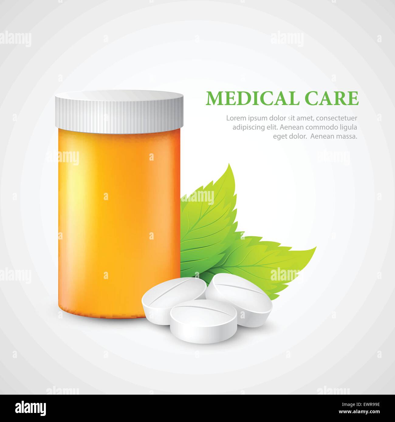 The container and pills. Eco medicine. Vector illustration Stock Vector ...