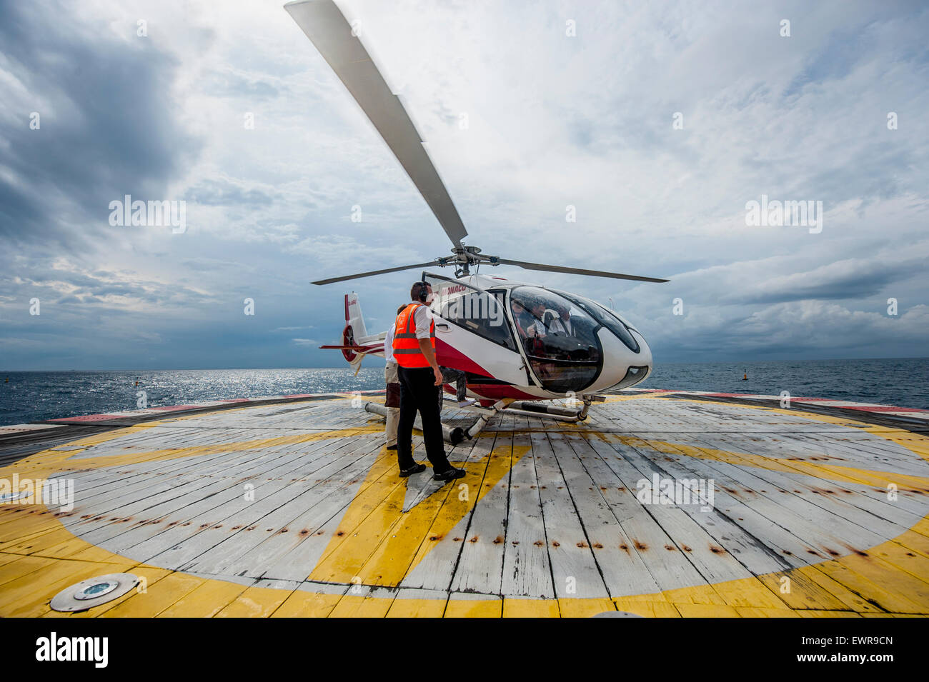 Helicopters and helicopter flight at a heliport in Monaco Stock Photo ...