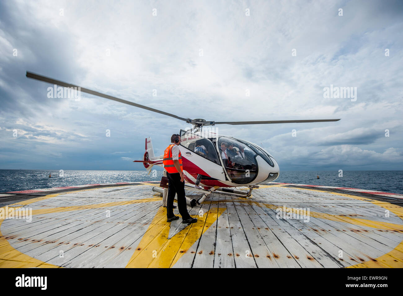 Helicopters and helicopter flight at a heliport in Monaco Stock Photo ...