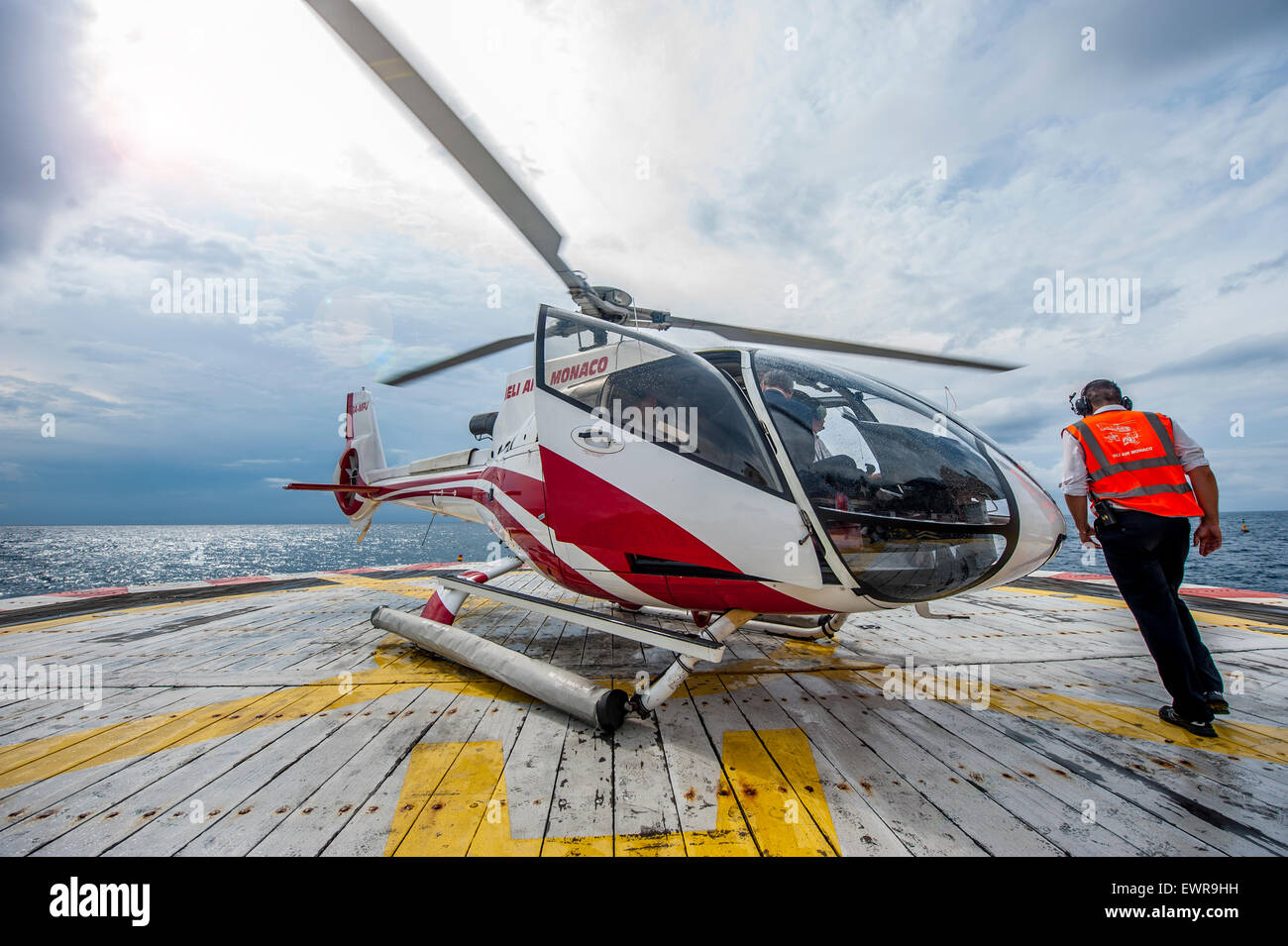 Helicopters and helicopter flight at a heliport in Monaco Stock Photo ...