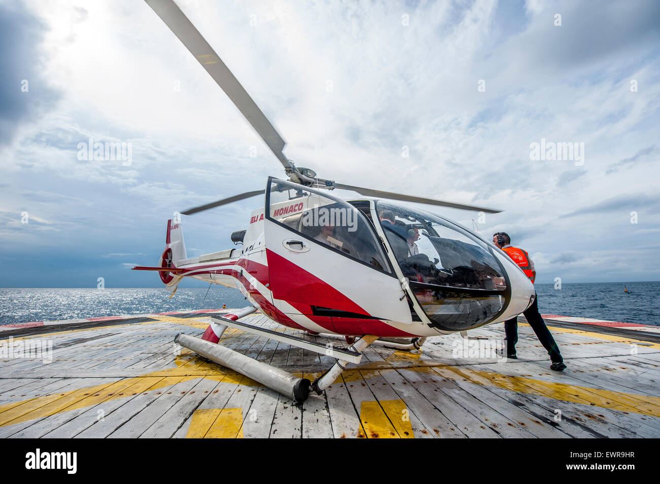 Helicopters and helicopter flight at a heliport in Monaco Stock Photo ...