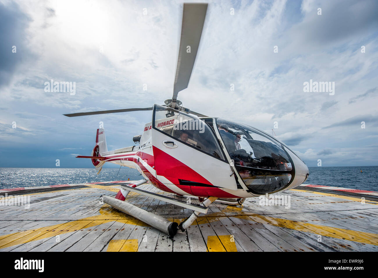 Helicopters and helicopter flight at a heliport in Monaco Stock Photo ...