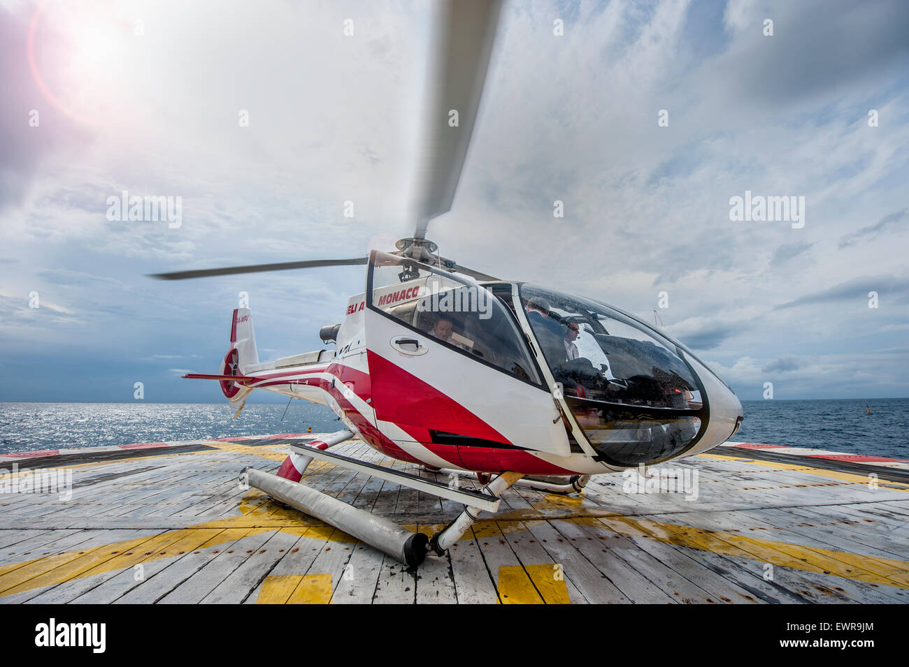 Helicopters and helicopter flight at a heliport in Monaco Stock Photo ...