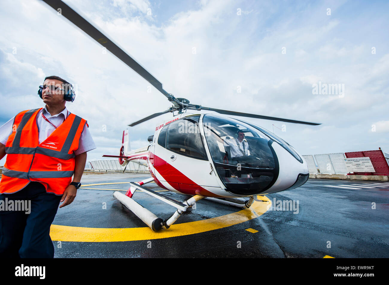 Helicopters and helicopter flight at a heliport in Monaco Stock Photo ...