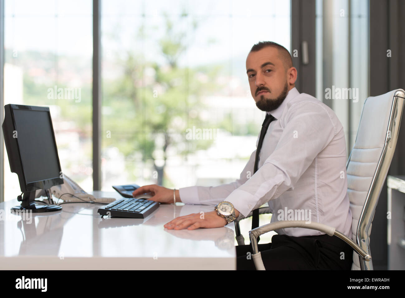Portrait Of A Young Business Man Using A Computer In The Office Stock ...