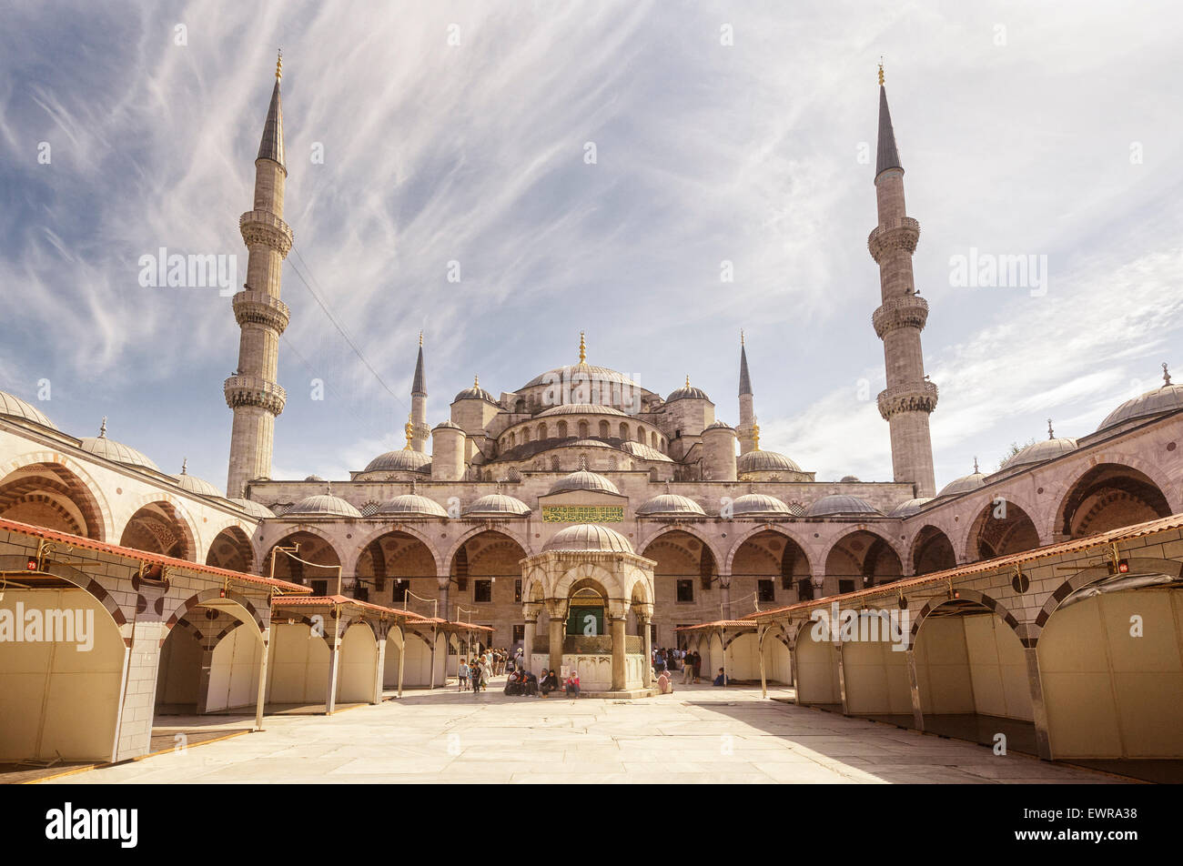 Courtyard of the Blue Mosque in the Sultanahmet district of Istanbul ...