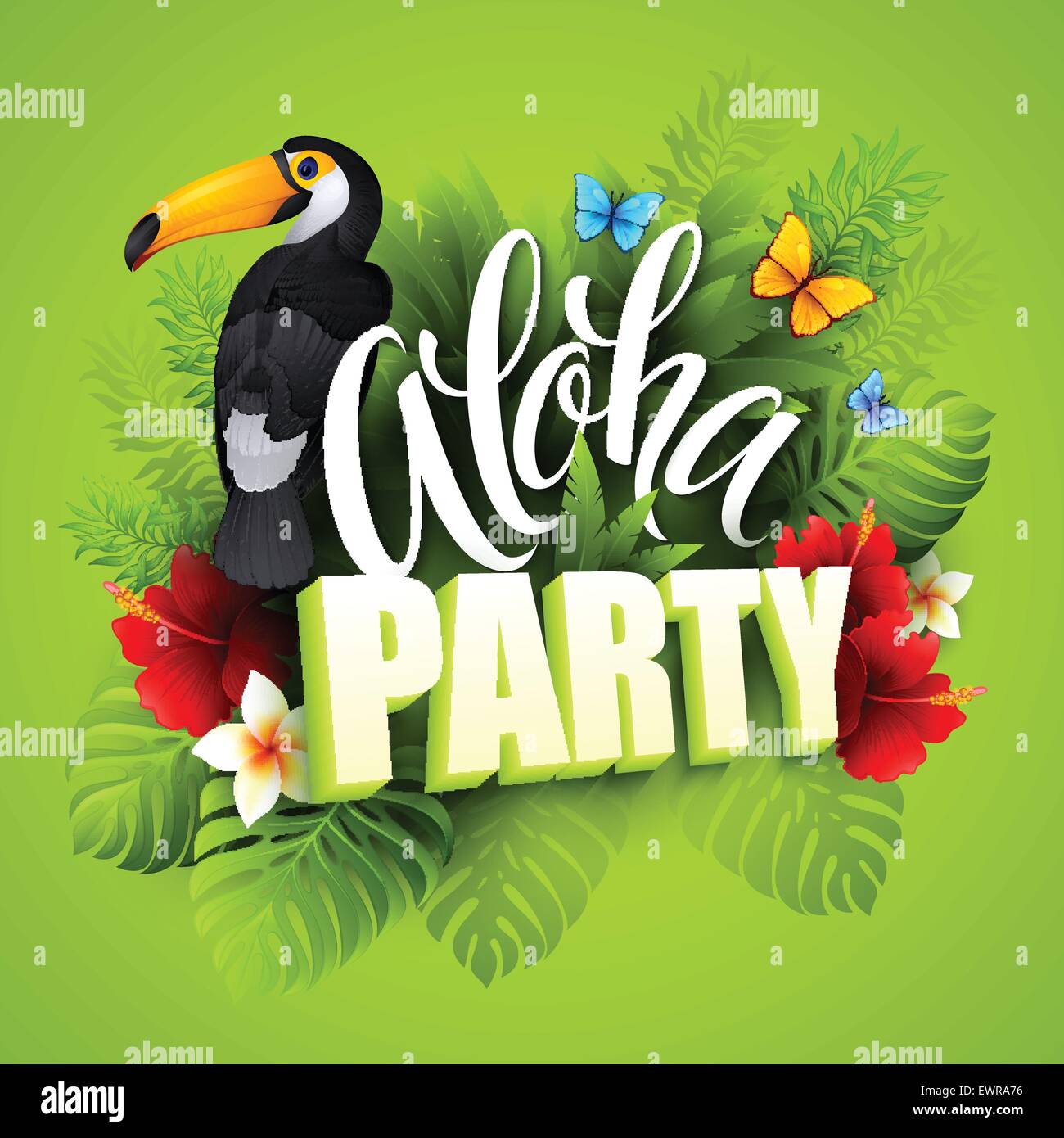 Aloha Hawaii. Hand lettering with exotic flowers. Vector illustration ...