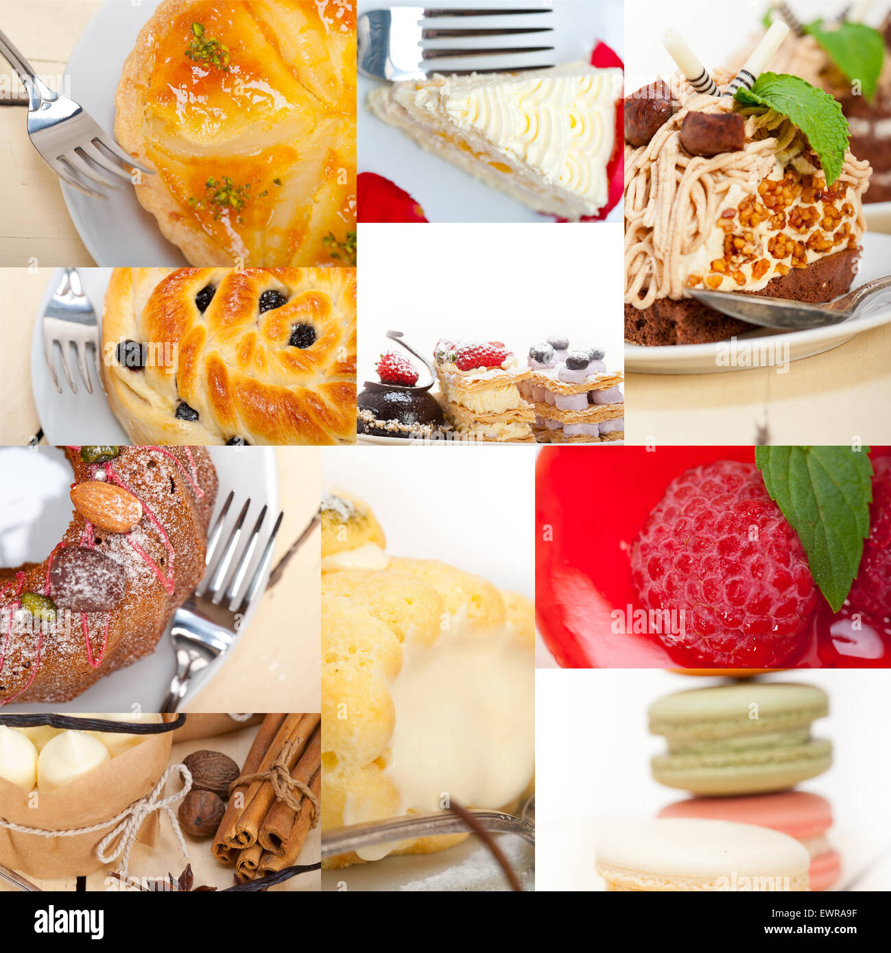 fresh colorful delicious homemade dessert cake selection composition collage Stock Photo - Alamy