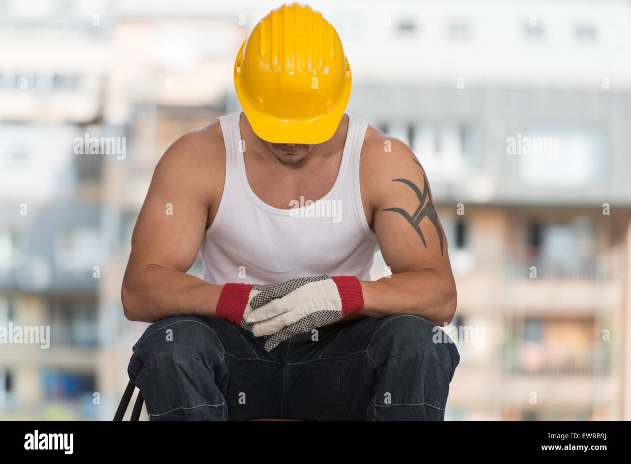 Construction Worker Relaxing The Fresh Air During Work Stock Photo - Alamy