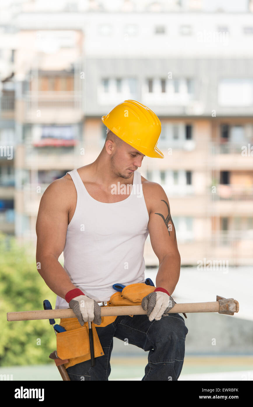 Construction Worker Relaxing The Fresh Air During Work Stock Photo - Alamy