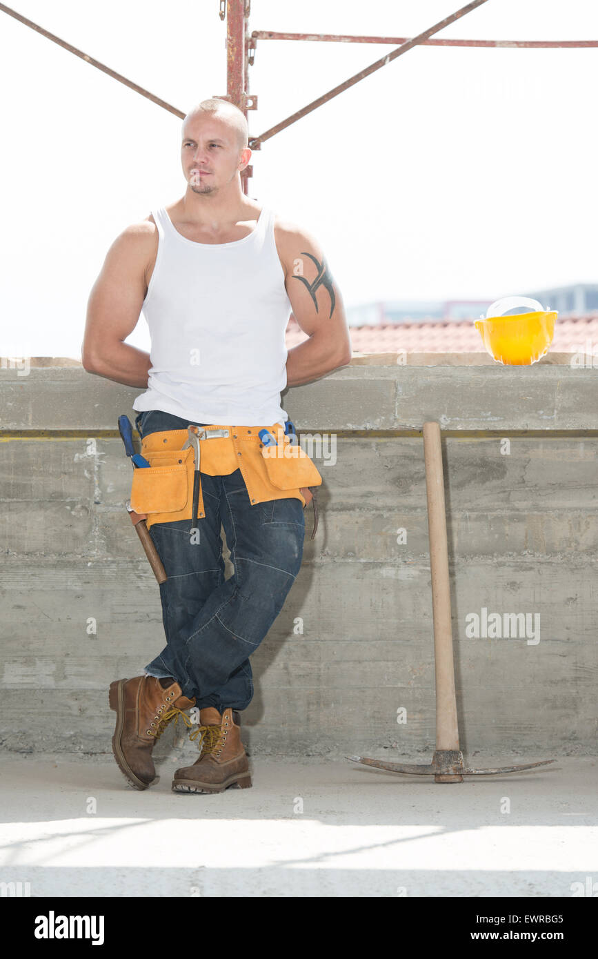 Construction Worker Relaxing The Fresh Air During Work Stock Photo - Alamy