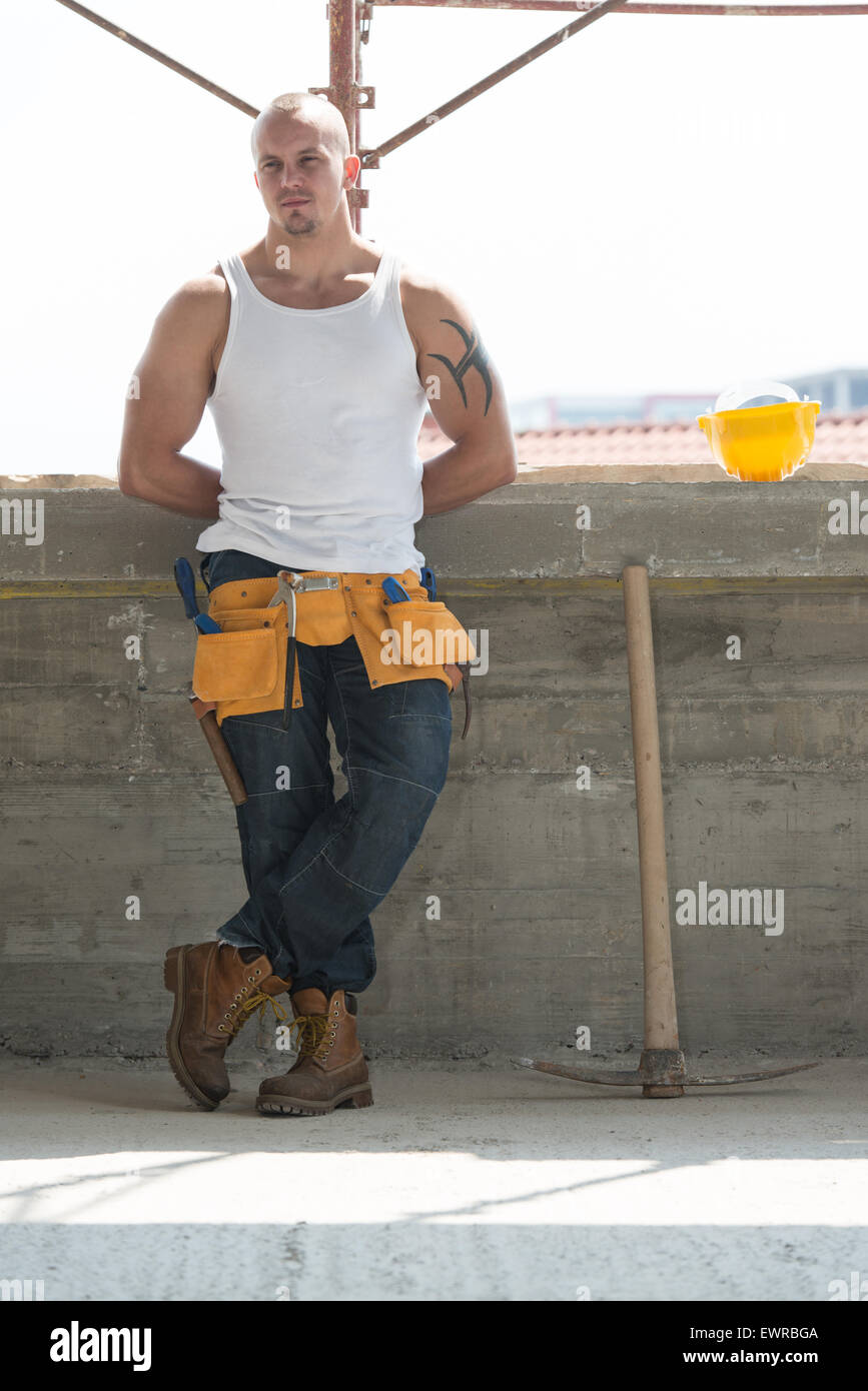Construction Worker Relaxing The Fresh Air During Work Stock Photo - Alamy
