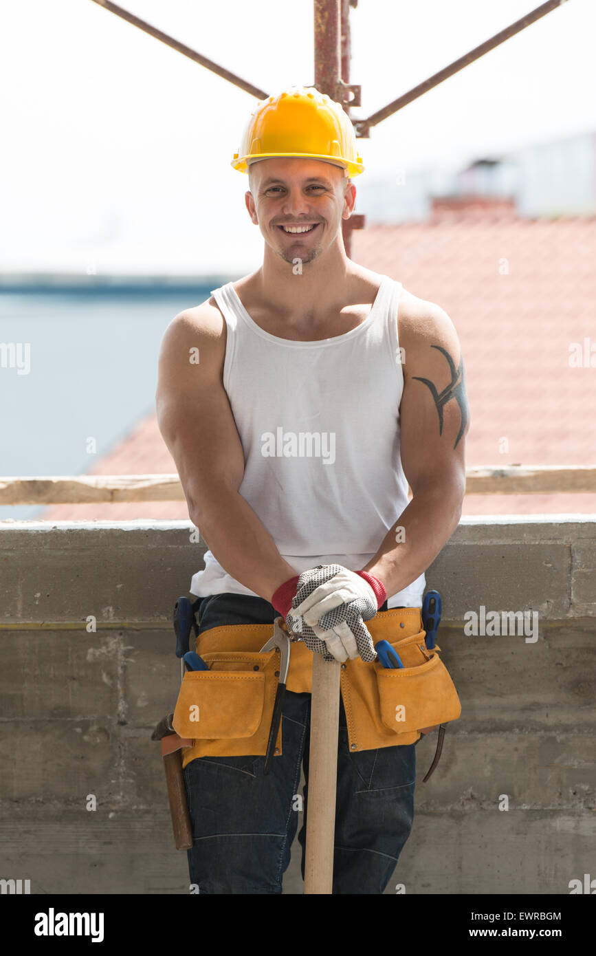Construction Worker Relaxing The Fresh Air During Work Stock Photo - Alamy