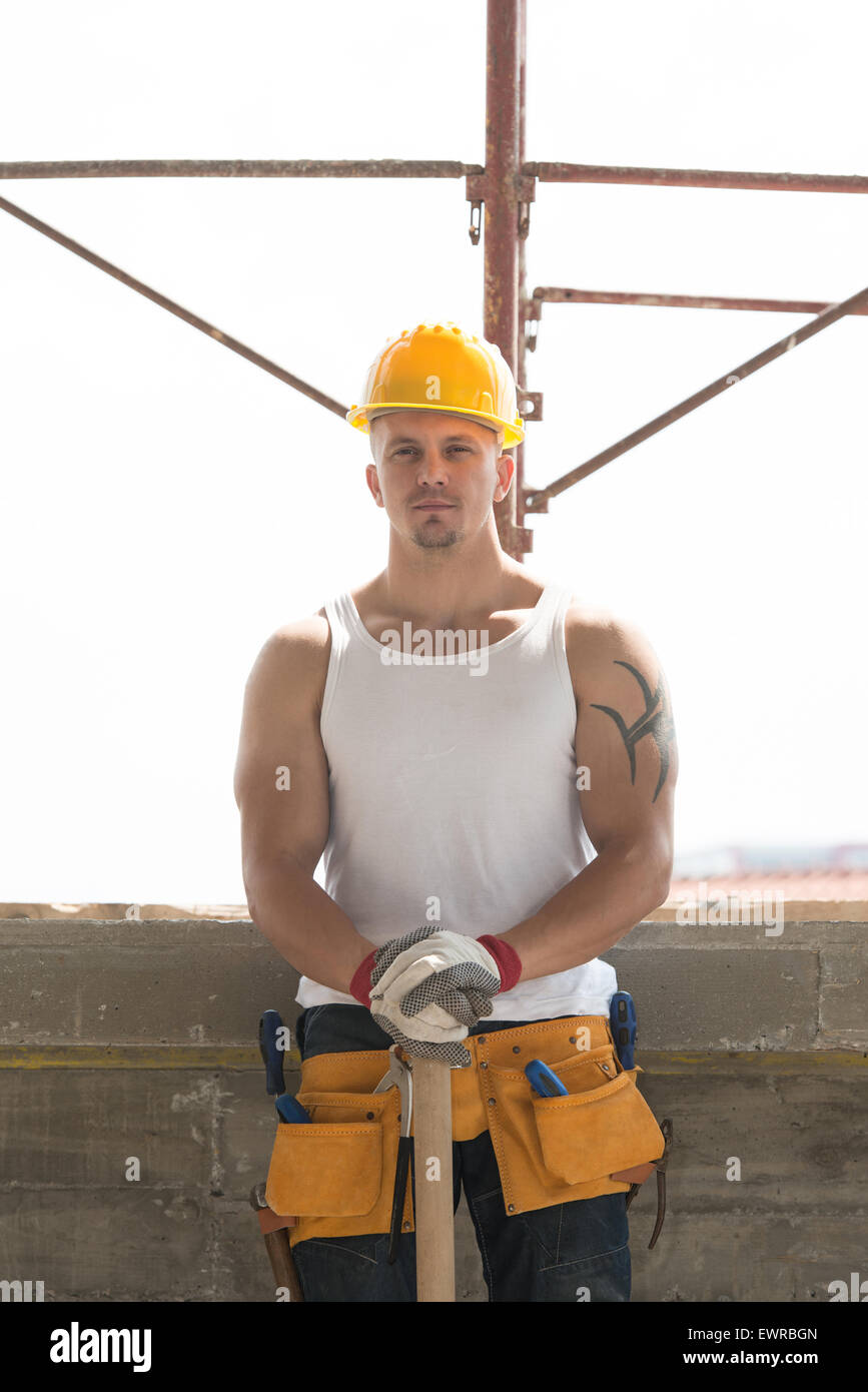 Construction Worker Relaxing The Fresh Air During Work Stock Photo - Alamy