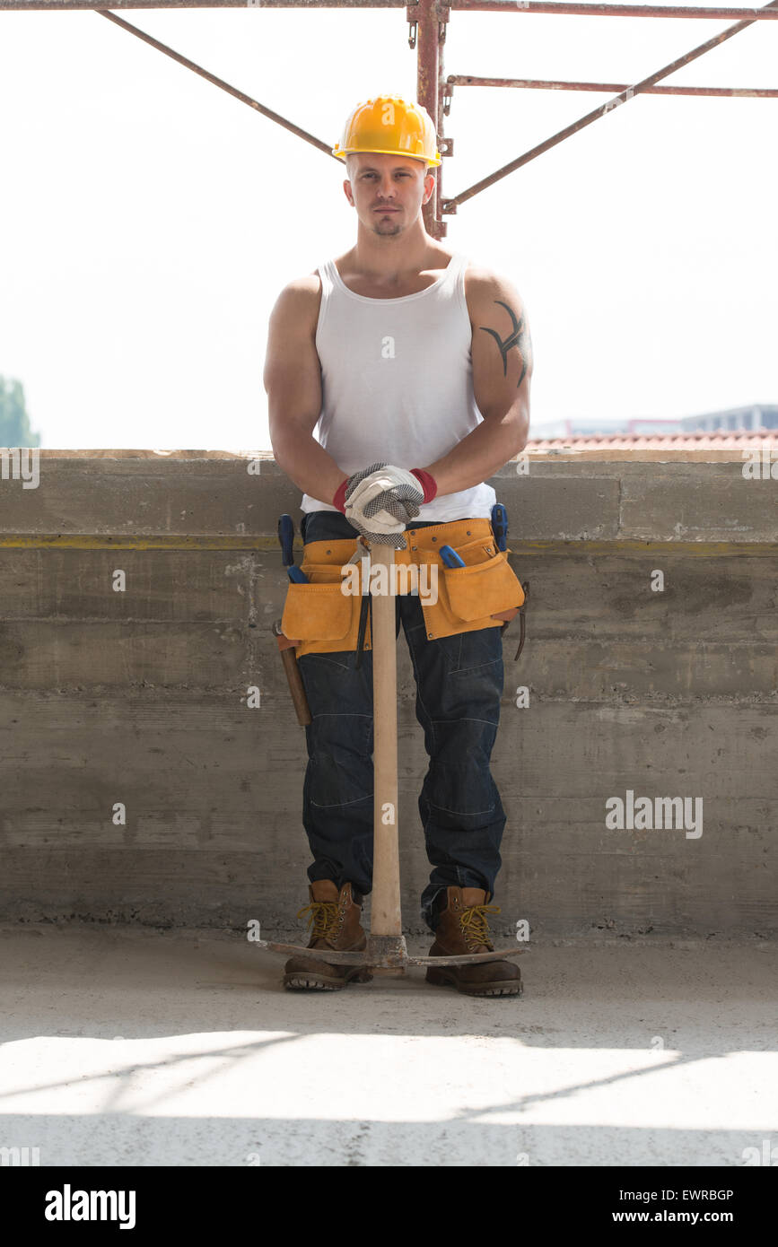 Construction Worker Relaxing The Fresh Air During Work Stock Photo - Alamy