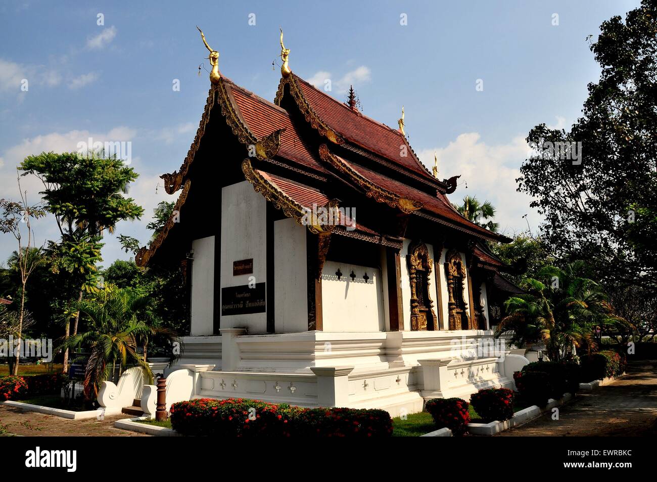 Chiang Mai, Thailand: Ubosot sanctuary hall with steeply gabled roofs ...