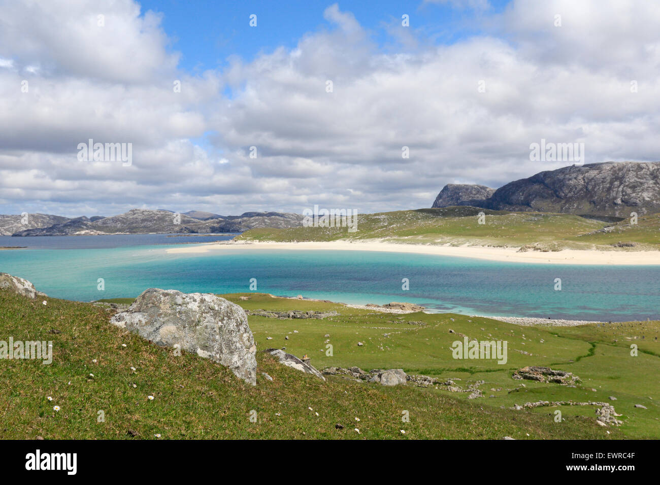 View of Scottish Mainland from the Isle of Scarp on a sunny summers day ...