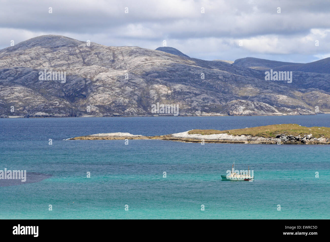 View of Scottish Mainland from the Isle of Scarp on a sunny summers day ...