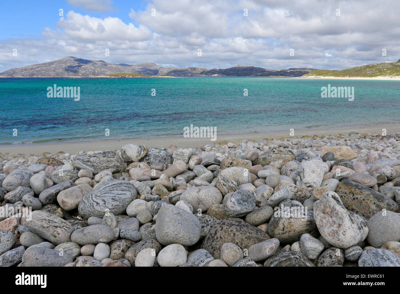 View of Scottish Mainland from the Isle of Scarp on a sunny summers day ...