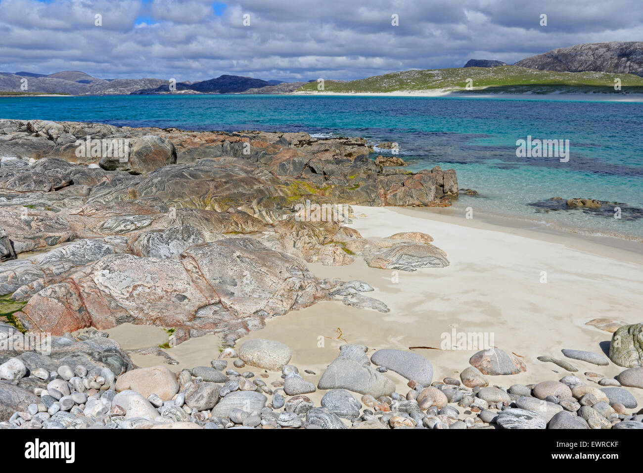 View of Scottish Mainland from the Isle of Scarp on a sunny summers day ...