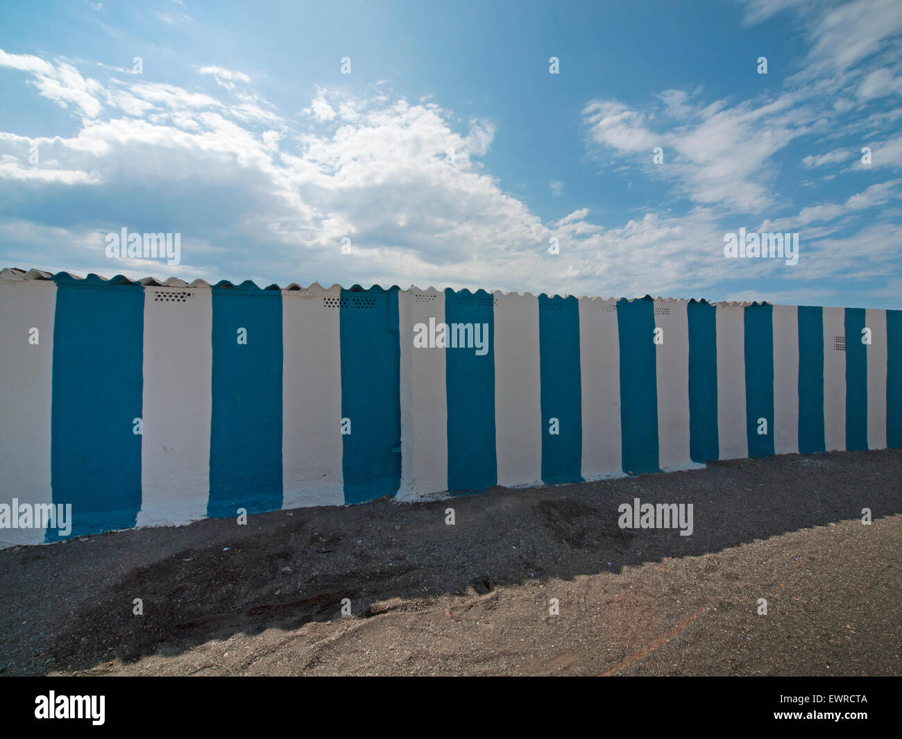 The back of beach huts in Torre del Mar, Spain Stock Photo - Alamy