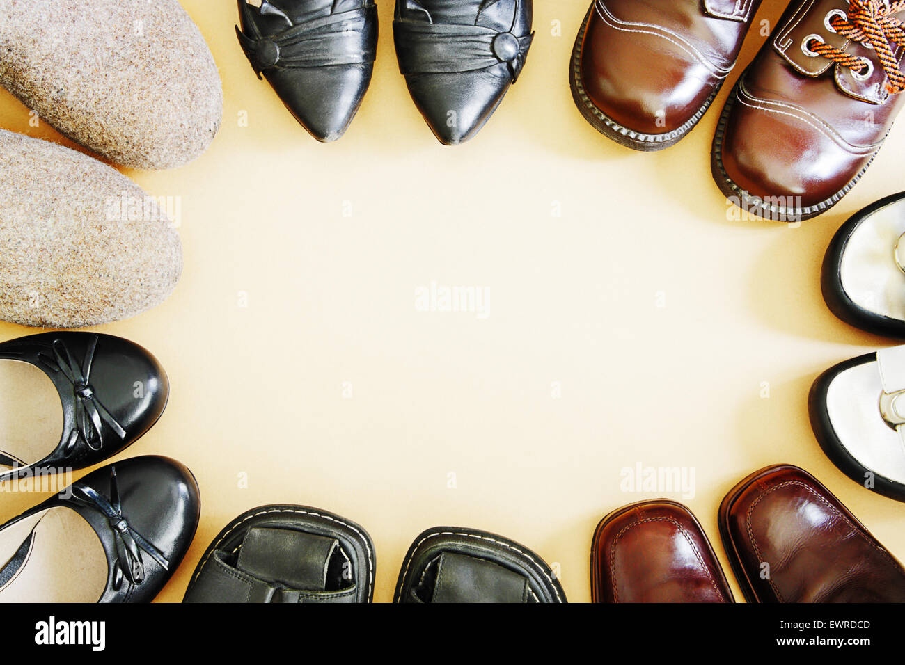 Various shoes arranged in a circle Stock Photo - Alamy