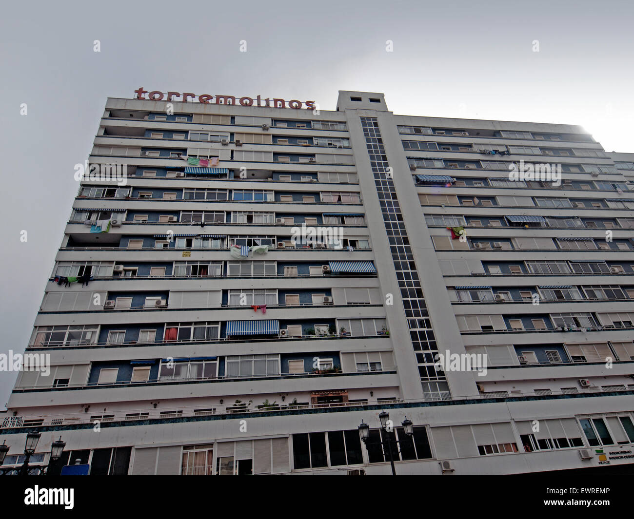 One of the older holiday apartment blocks in Torremolinos, Spain Stock ...