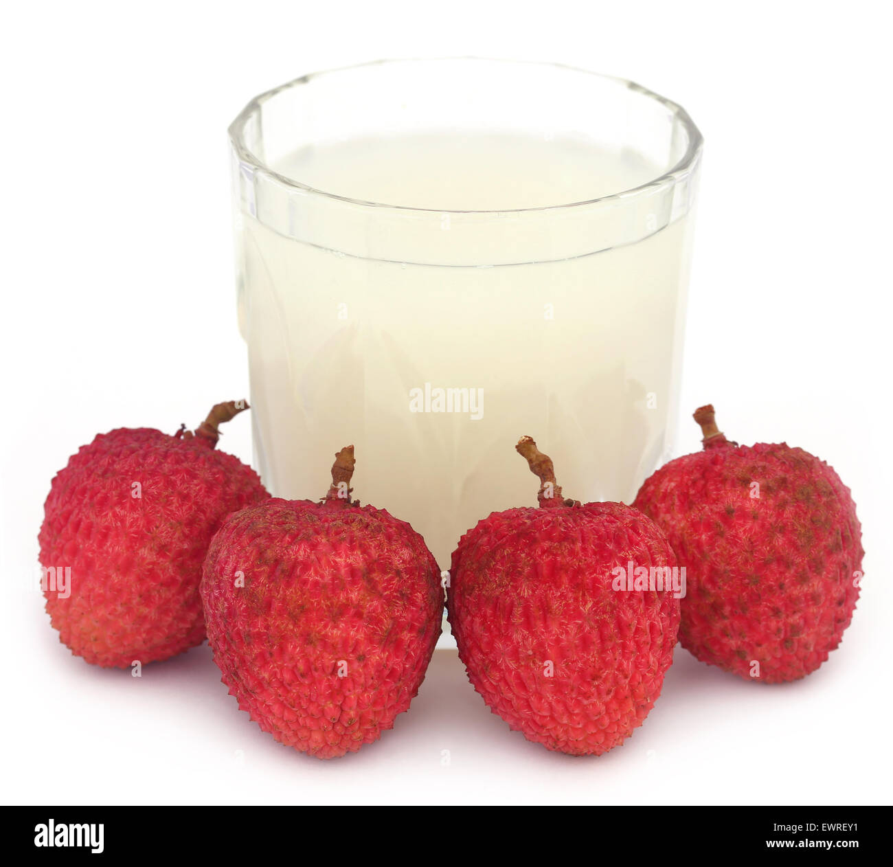 Lychee juice with fruits over white background Stock Photo - Alamy