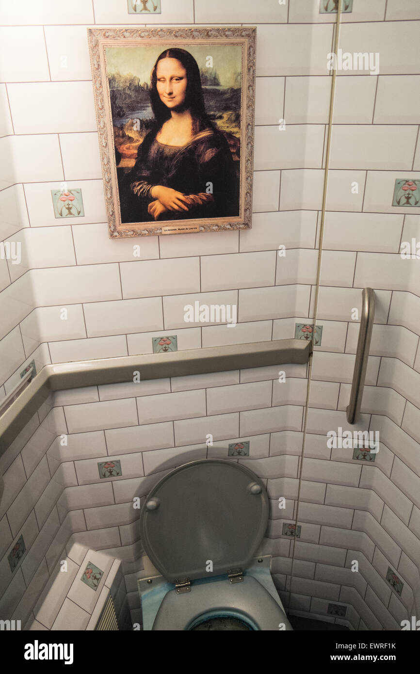 On Board Eurostar Train From London To Paris Winking Mona Lisa Art In Toilet Parisfrance Stock