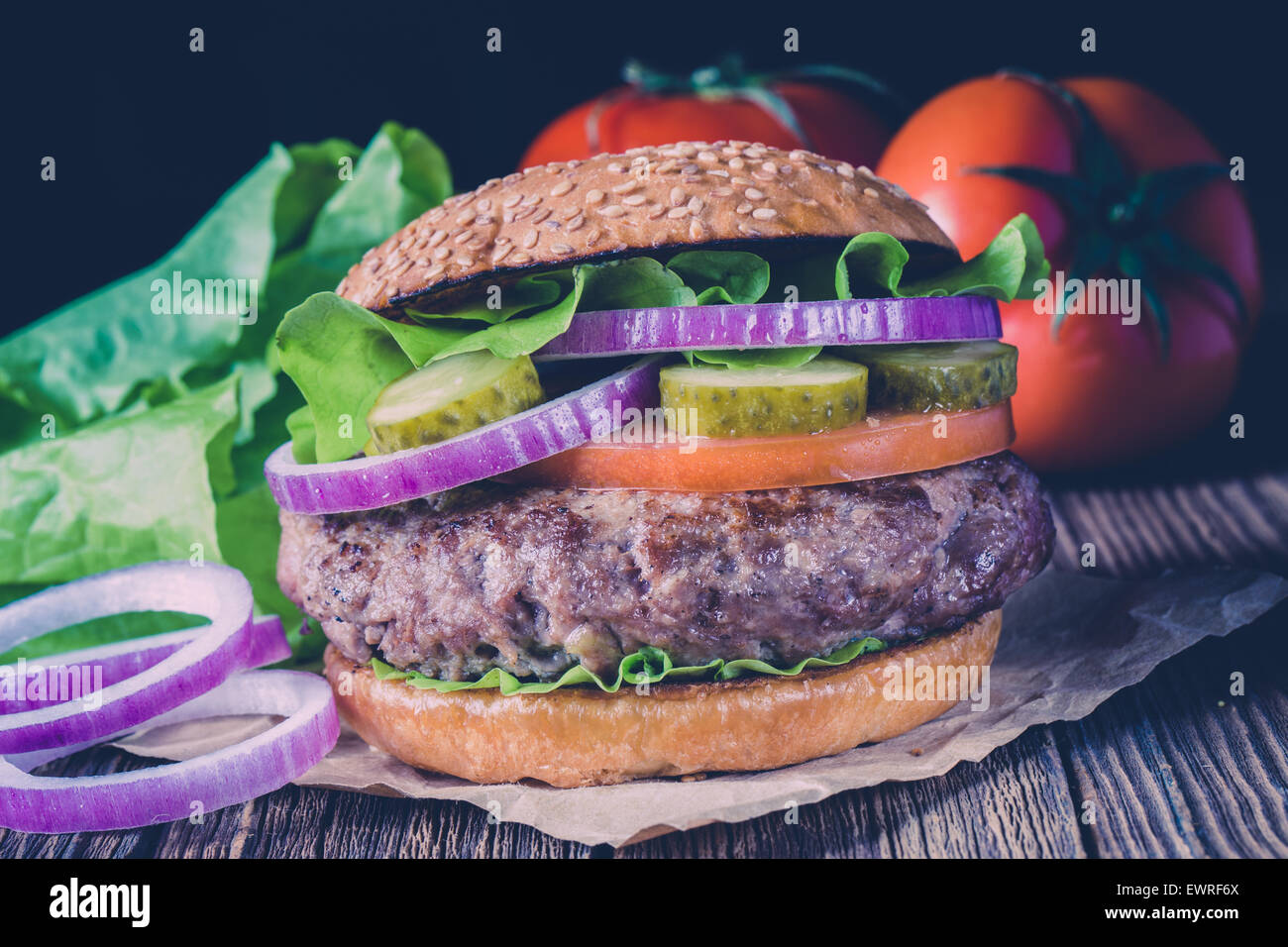 Classic Burger. Vintage style Stock Photo - Alamy