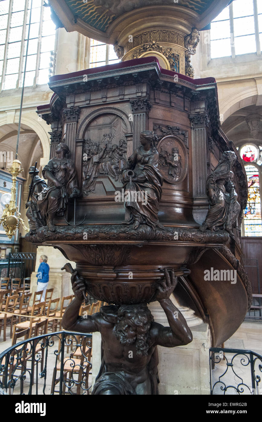 Inside Church,eglise Saint Etienne du Mont.Near Pantheon,Paris,France ...