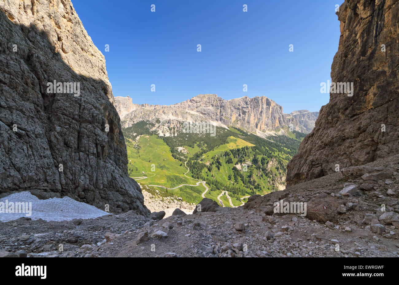 High Badia Valley and road to Gardena pass from Setus Valley, Alto ...