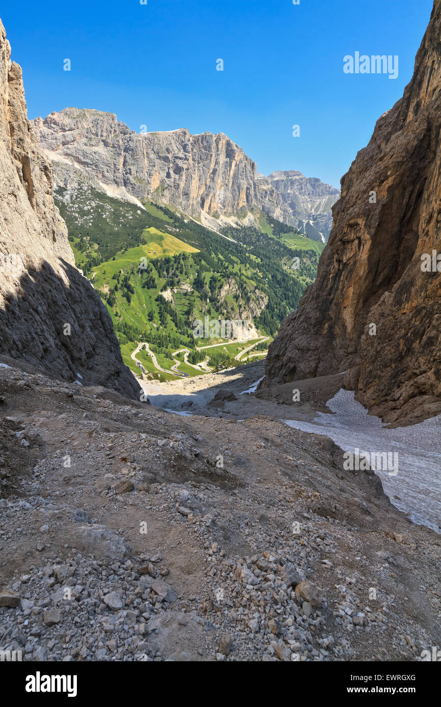 High Badia Valley and road to Gardena pass from Setus Valley, Alto ...