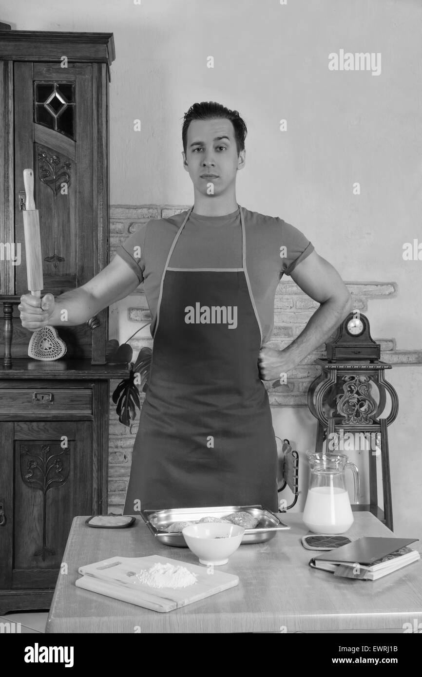 Guy in apron Black and White Stock Photos & Images - Alamy