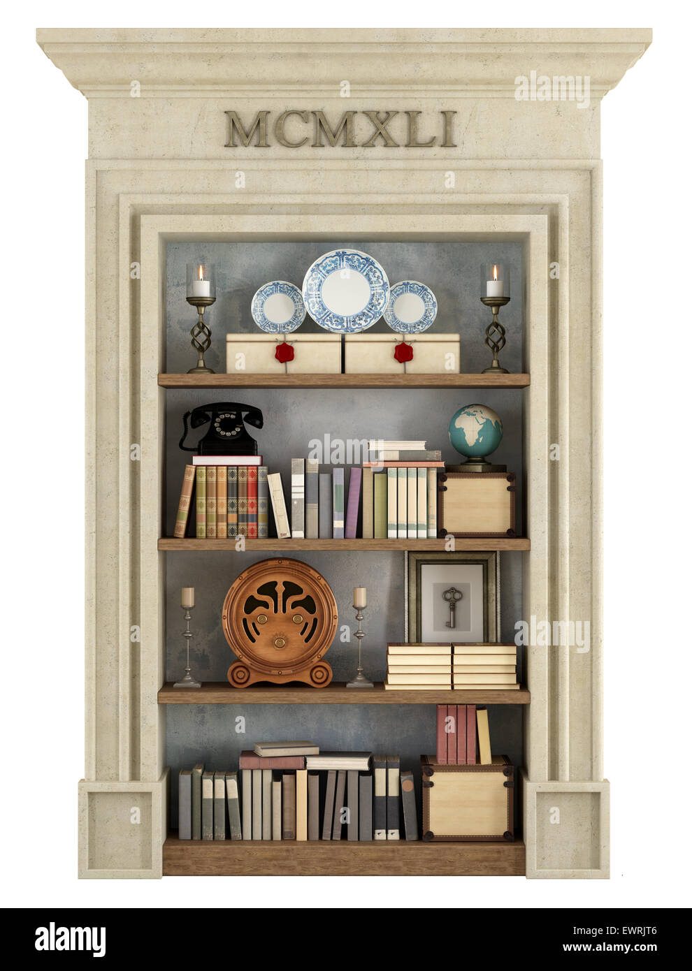 Library in classic style with old books and vintage objects isolated on ...