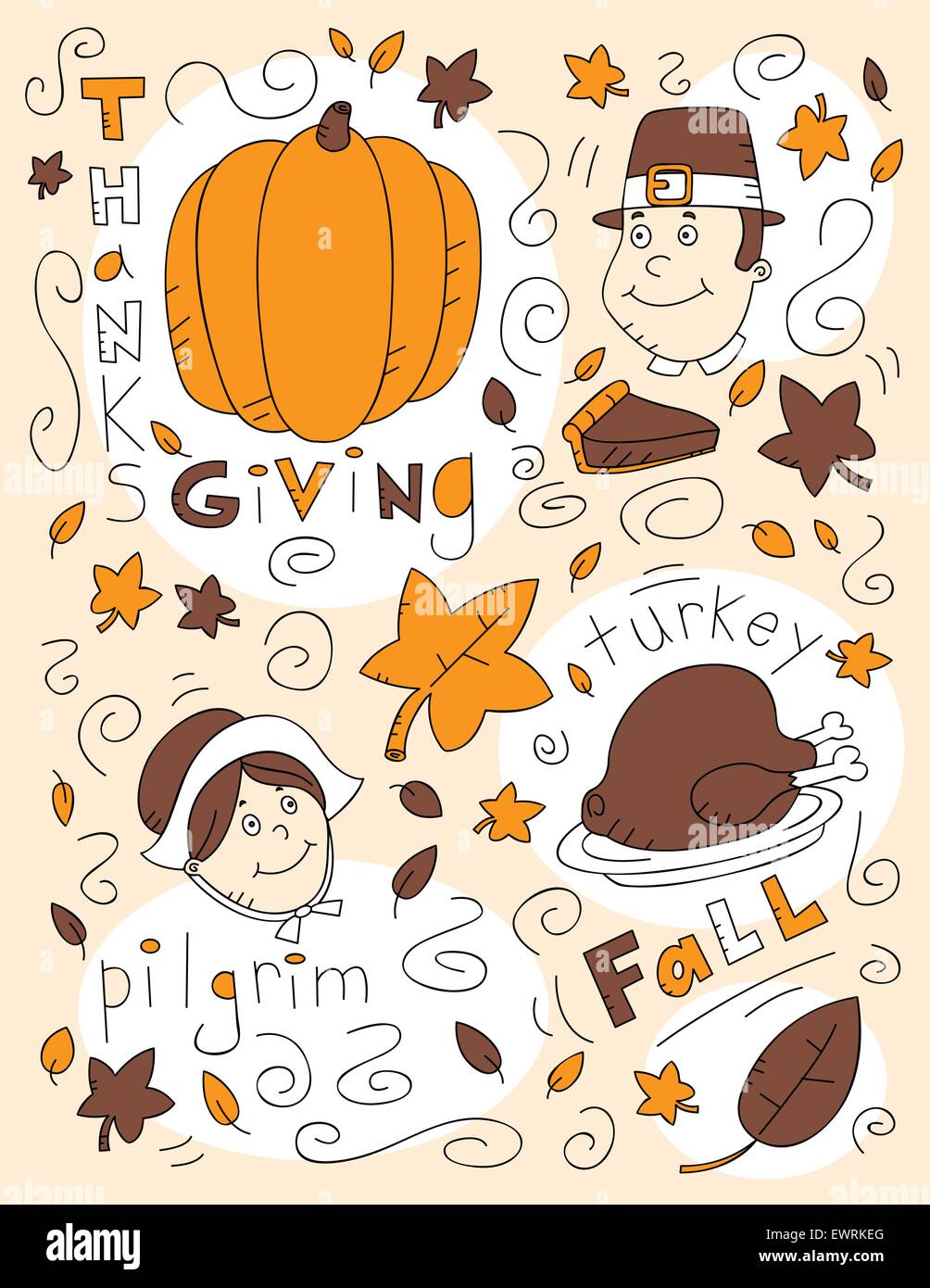 A cartoon doodle with a Thanksgiving theme Stock Vector Image & Art - Alamy