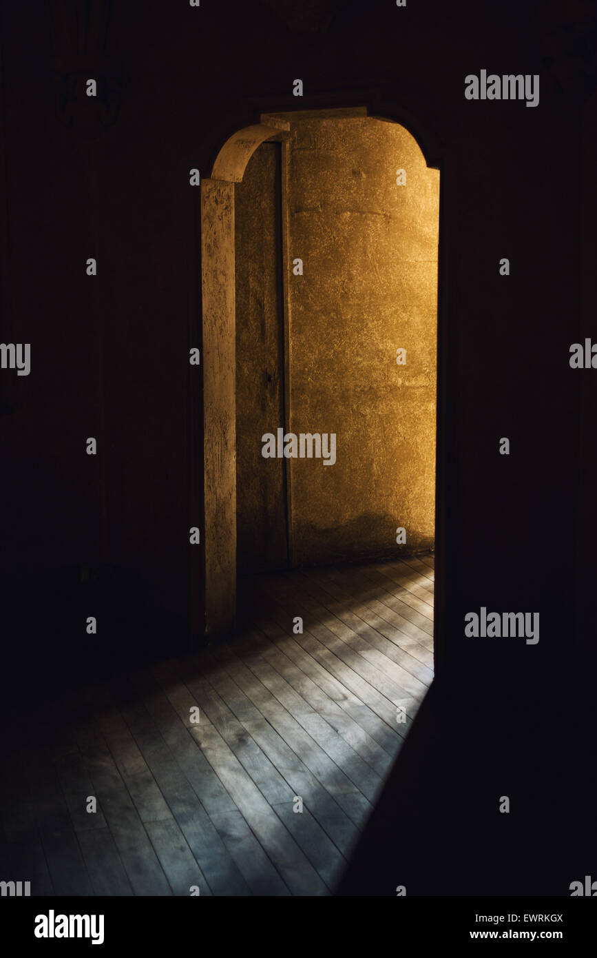 Mystic Gothic Door with Sunlight Entering Dark Room, Exit to Light ...