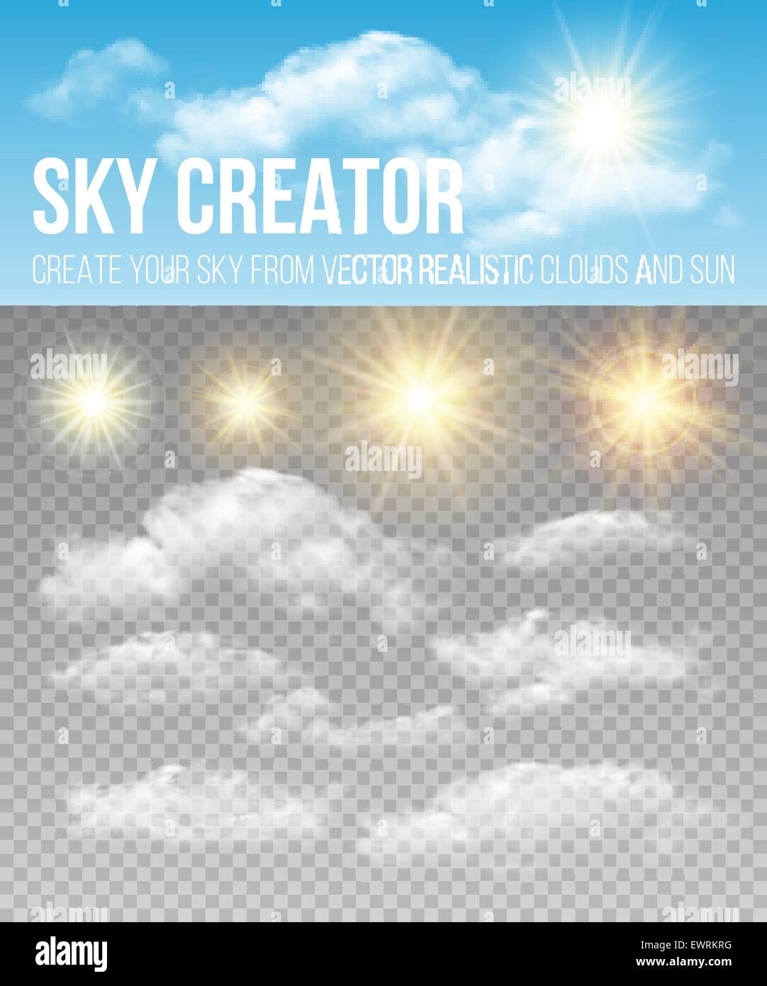 Sky creator. Set realistic clouds and sun. Vector illustration Stock ...