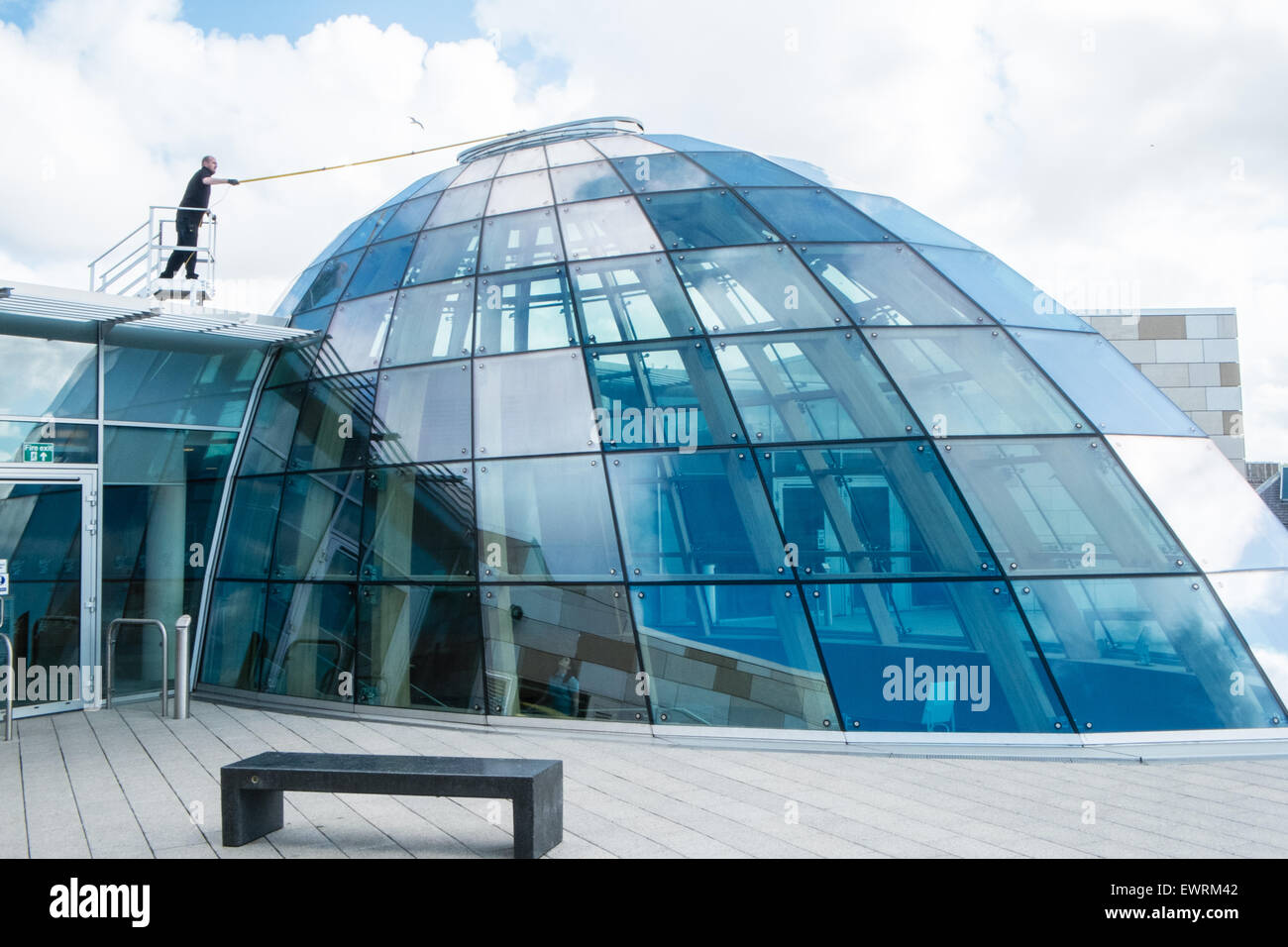 Cleaning glass dome roof top of Award winning Central Library,Liverpool ...
