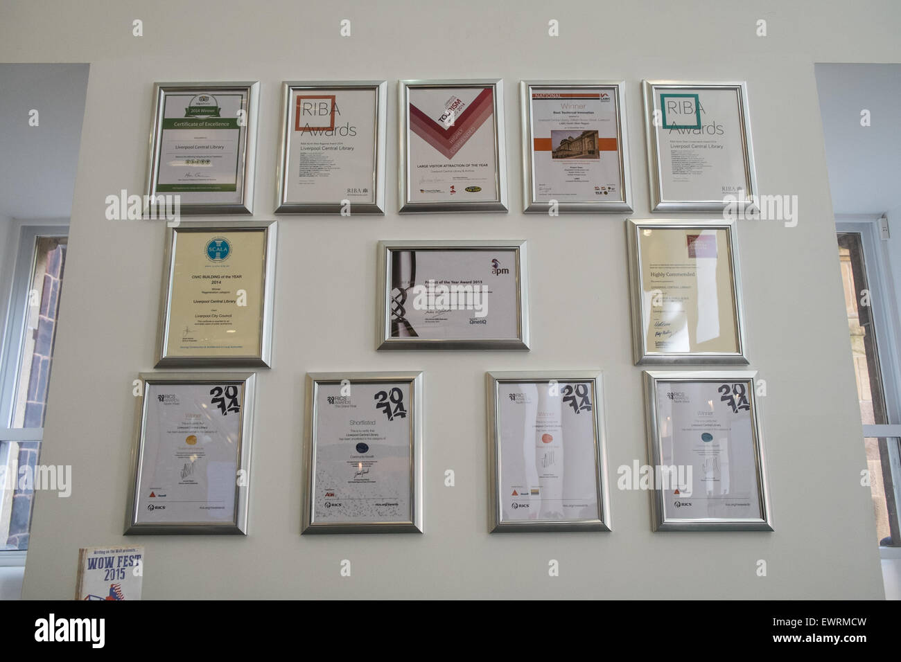 Award winning Central Library,Liverpool,award,certificates Stock Photo ...