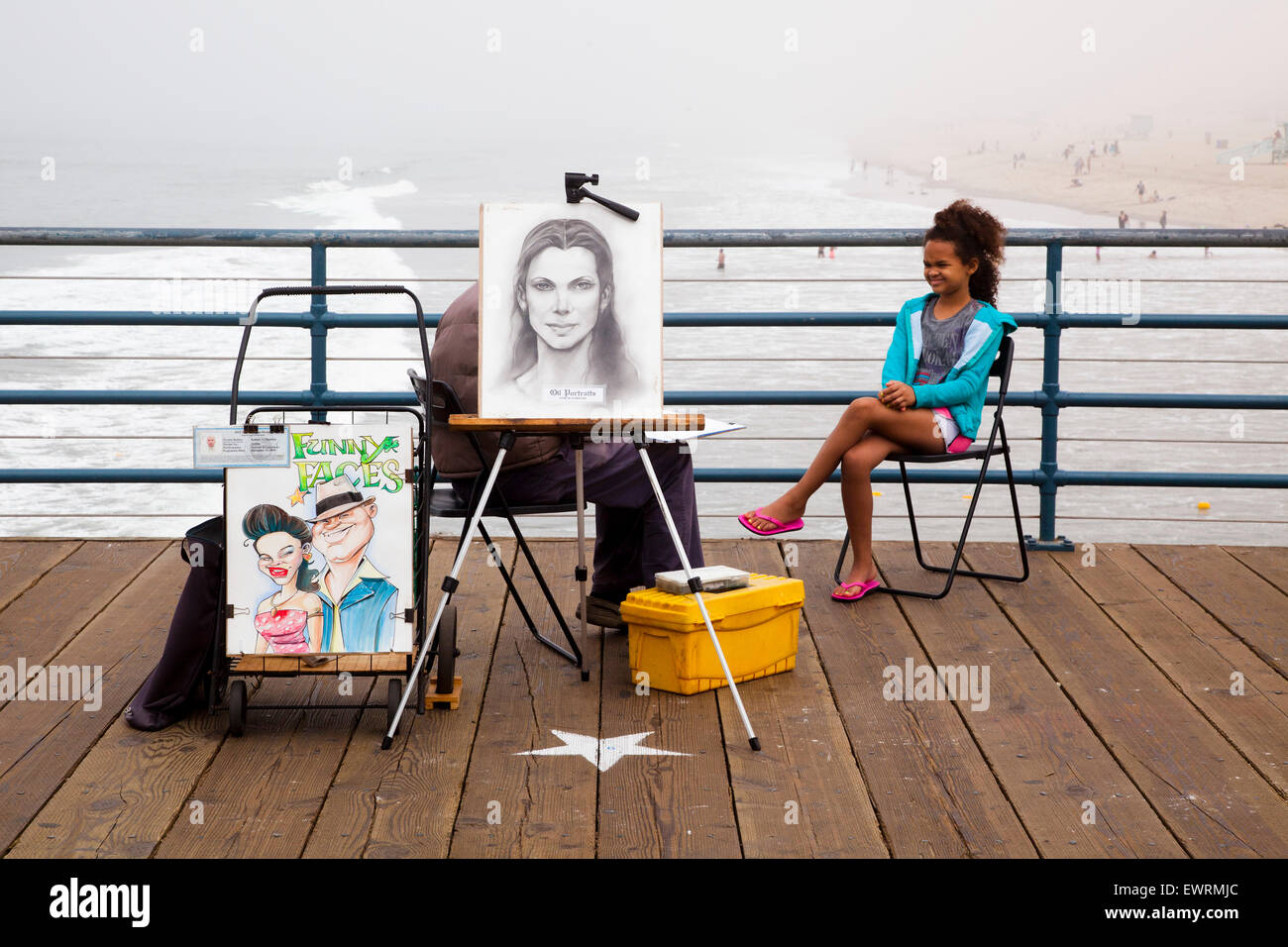 An artist draws portraits, The Santa Monica Pier, Santa Monica, Los ...