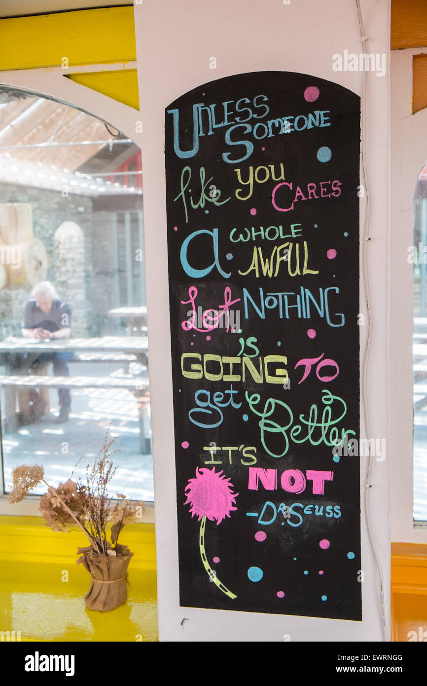 Dr Seuss sign at Solar panel roof Restaurant at CAT,Machynlleth,Powys ...