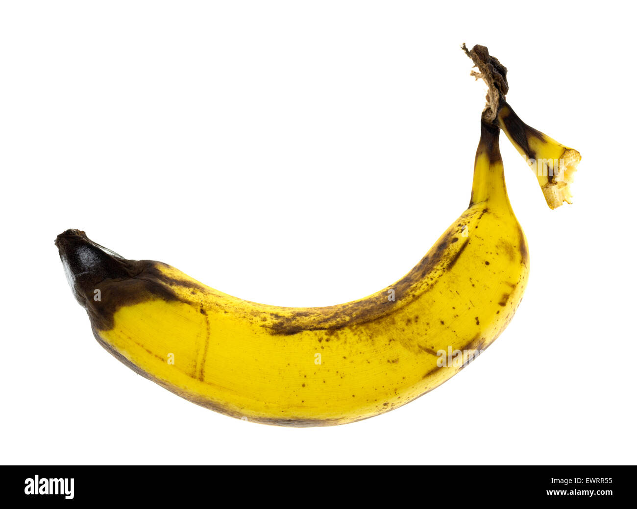 Top view of a rotting banana with mold isolated on a white background ...