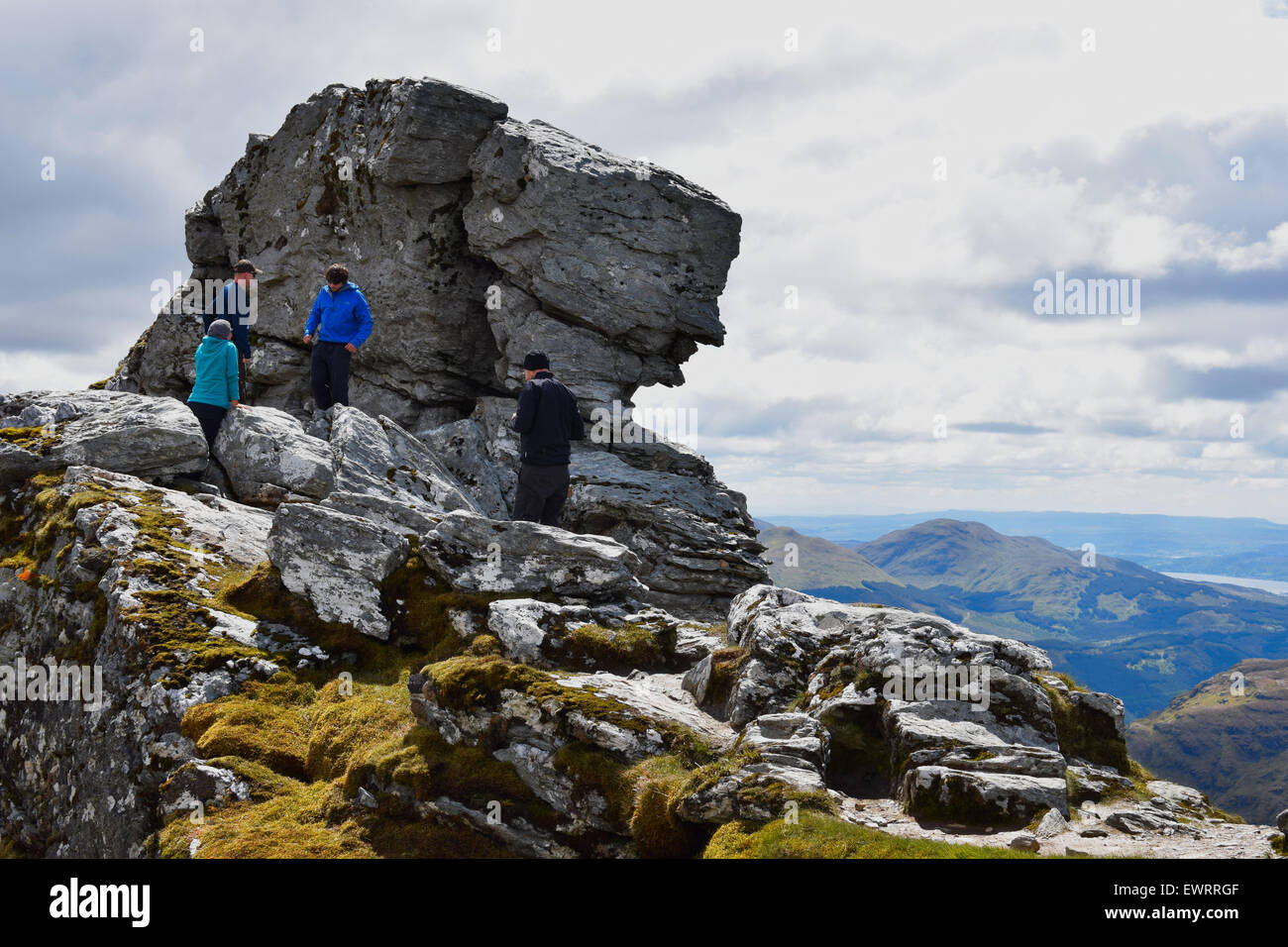Walkers at the summit of Ben Arthur-The Cobbler, Scottish Highlands ...