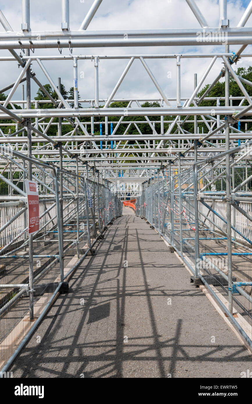 Scaffolding on Old Wye Bridge over River Wye for repair and maintenance ...