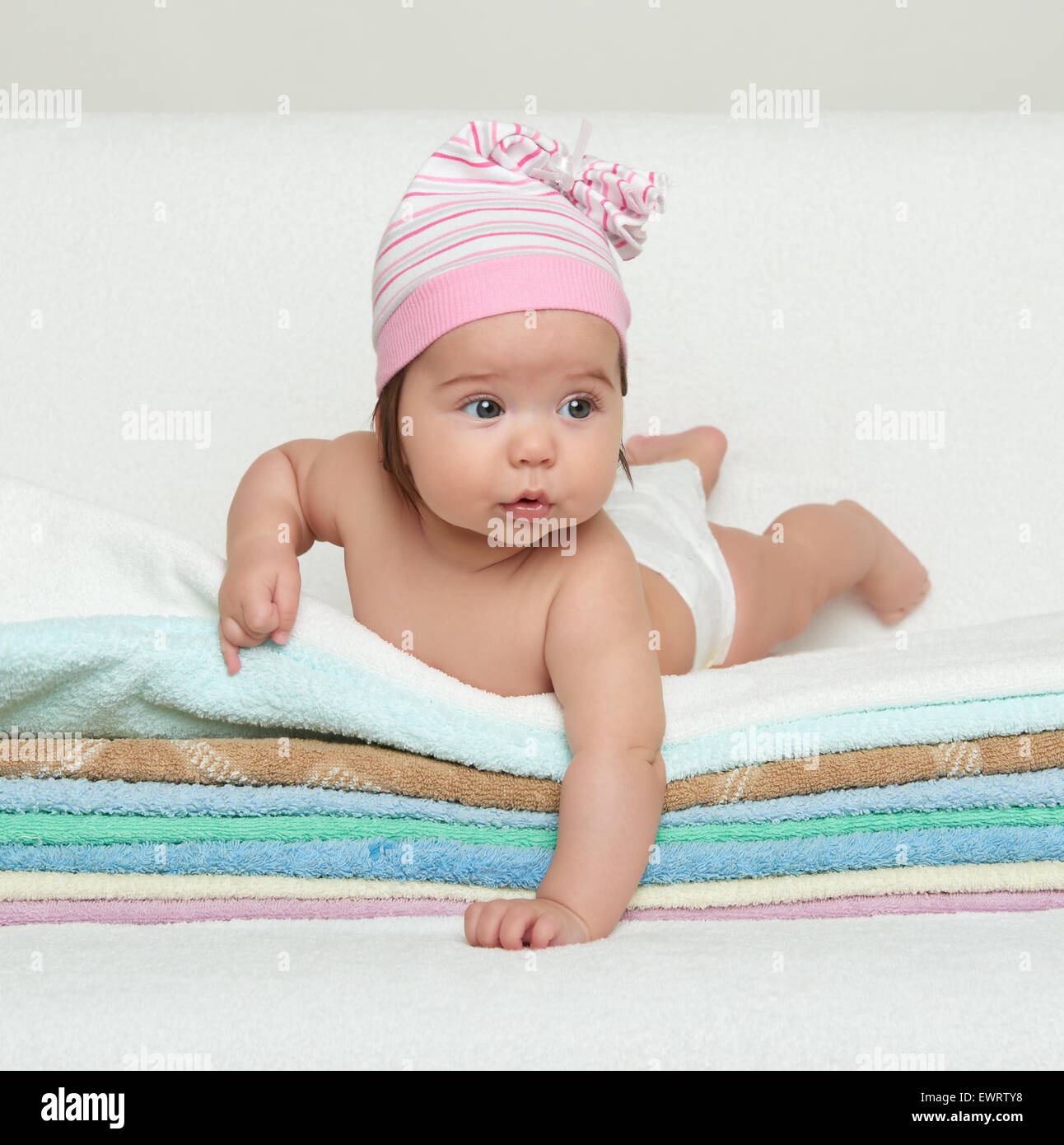 one happy baby on towel Stock Photo - Alamy